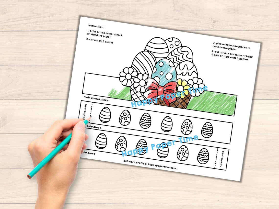 Easter Eggs Basket Paper Crown Coloring Headband Easter Cut - Etsy