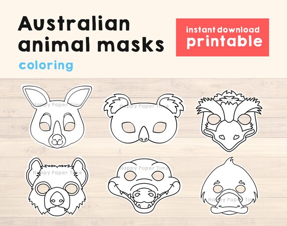 Australian Animal Masks for Coloring Printable Template for - Etsy ...