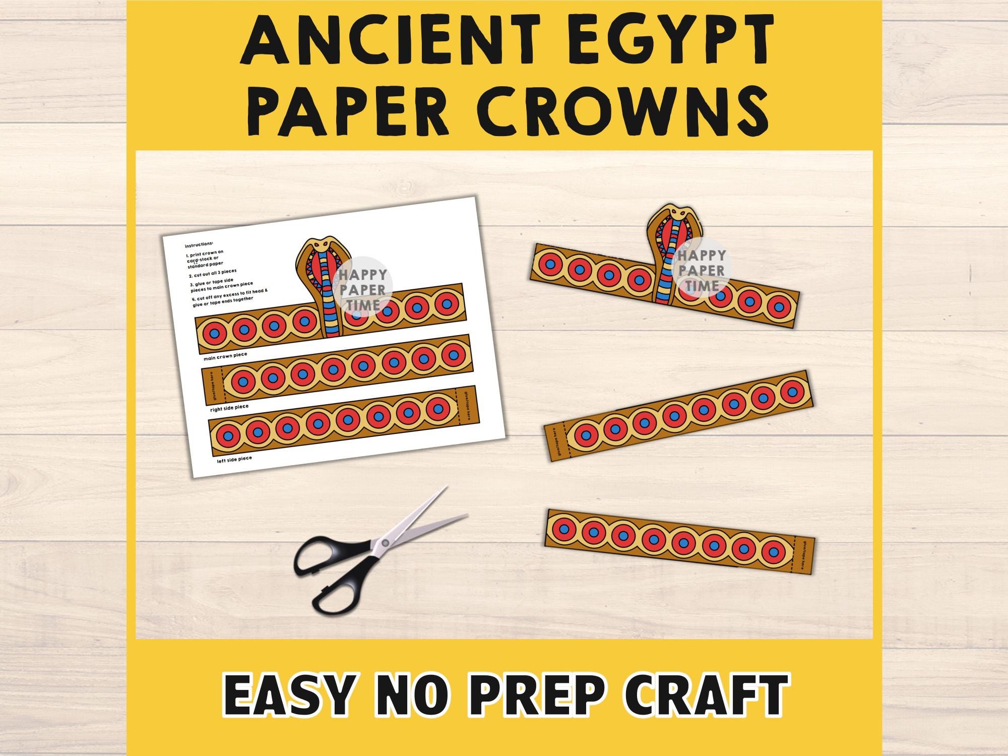 Ancient Egypt Paper Crowns Pharaoh Cobra Cleopatra Isis Scarab Cat Ankh ...