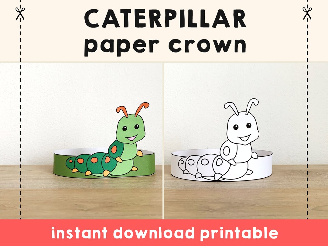 Caterpillar Paper Crown Headband Party Coloring Printable Kids Craft ...