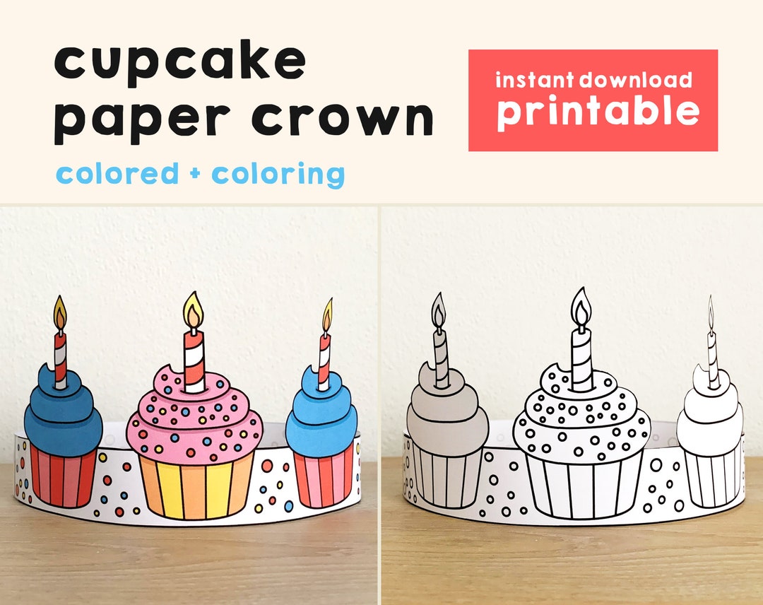 Birthday Cupcake Paper Crown Party Activity Printable Kids - Etsy