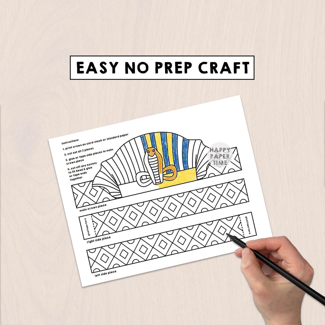 Pharaoh Paper Crown Ancient Egypt Headband Hat Party Coloring Printable ...