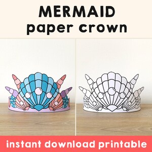 Mermaid Paper Crown Template Ocean Princess Party Headband Coloring ...