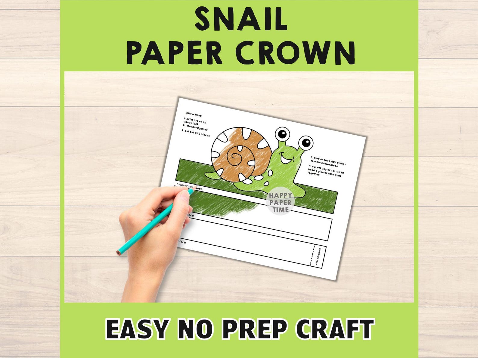Snail Paper Crown Headband Party Coloring Printable Kids Craft Bug ...