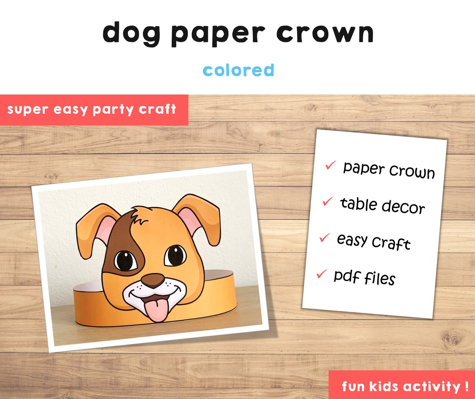 Dog Paper Crown Headband Pet Animal Printable Kids Craft Puppy - Etsy