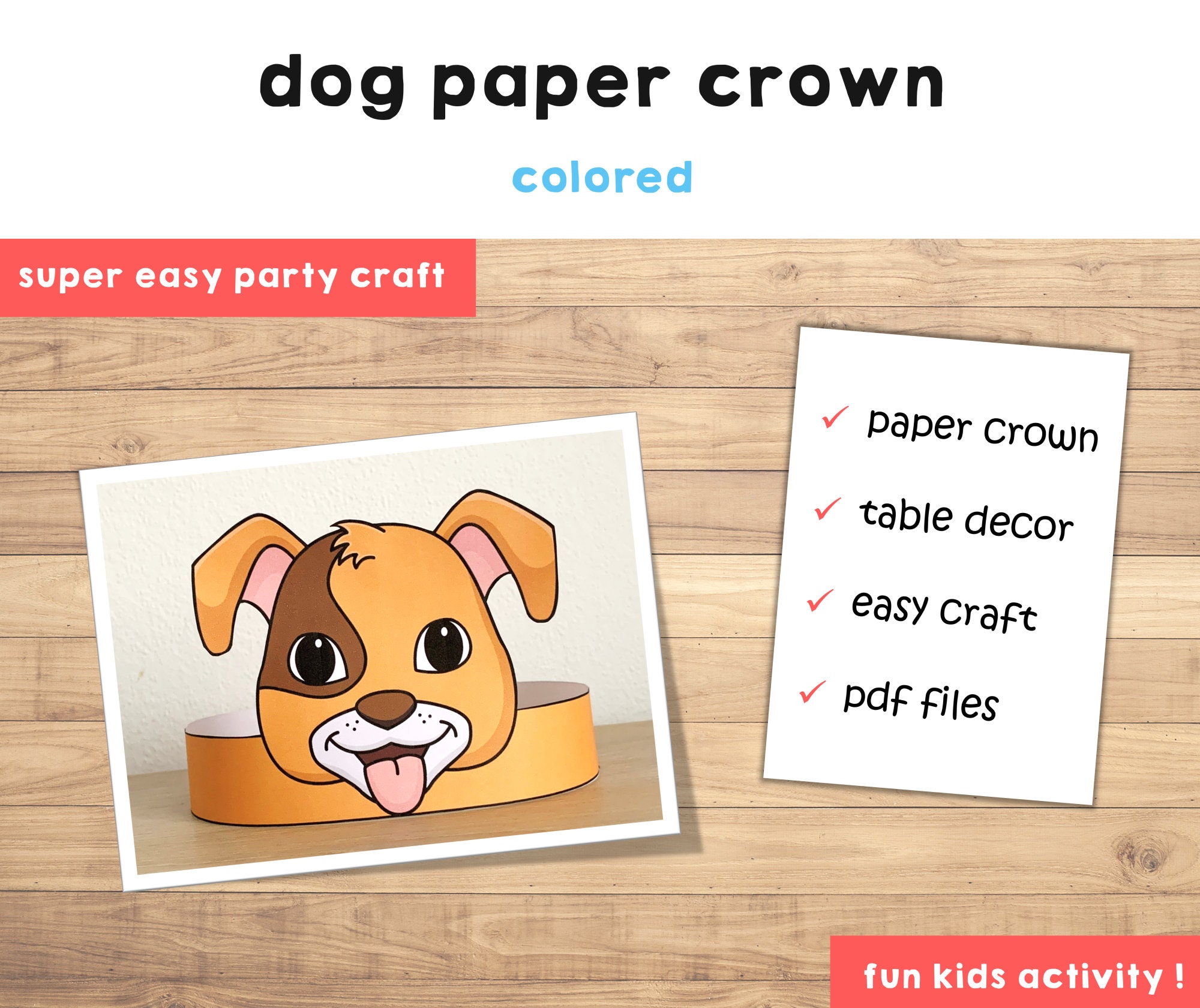 Dog Paper Crown Headband Pet Animal Printable Kids Craft Puppy - Etsy