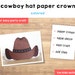 Cowboy Hat Paper Crown Party Printable Kids Craft Wild West Costume ...