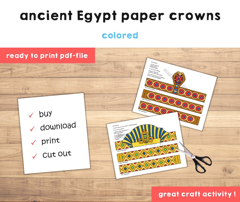 Ancient Egypt Paper Crowns Pharaoh Cobra Cleopatra Isis Scarab - Etsy