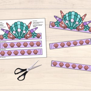 Mermaid Paper Crown Template Ocean Princess Party Headband Coloring ...