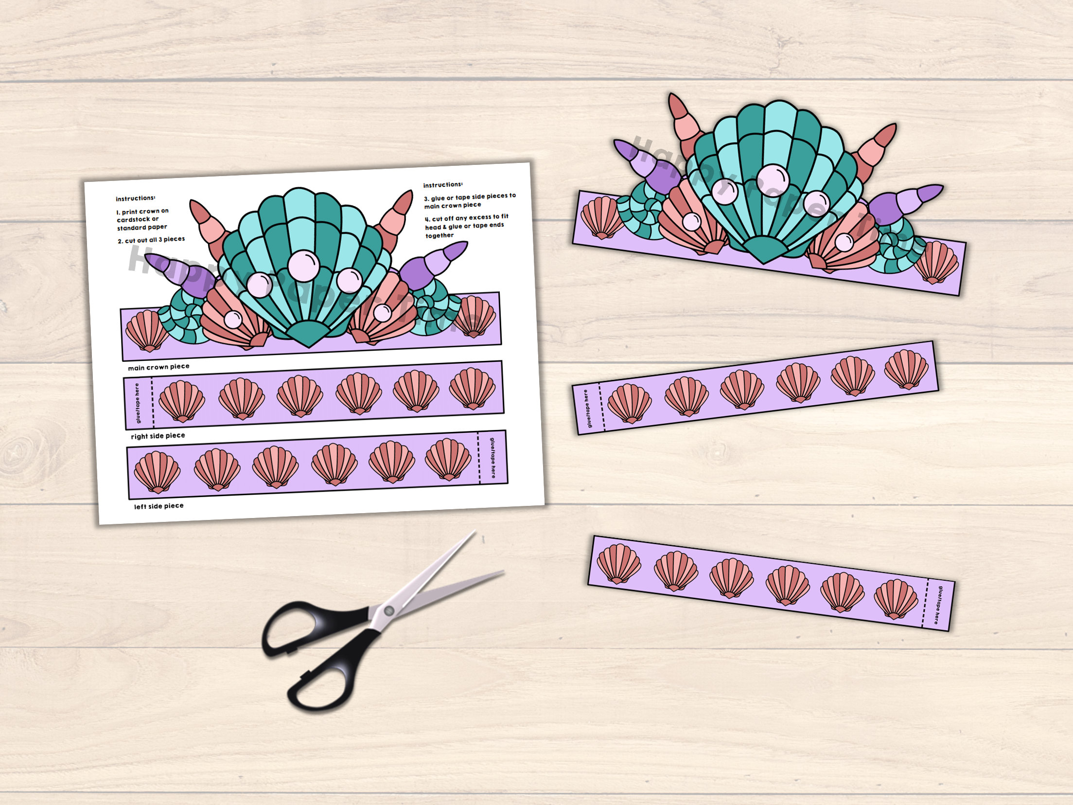 Mermaid Paper Crown Template Ocean Princess Party Headband | Etsy