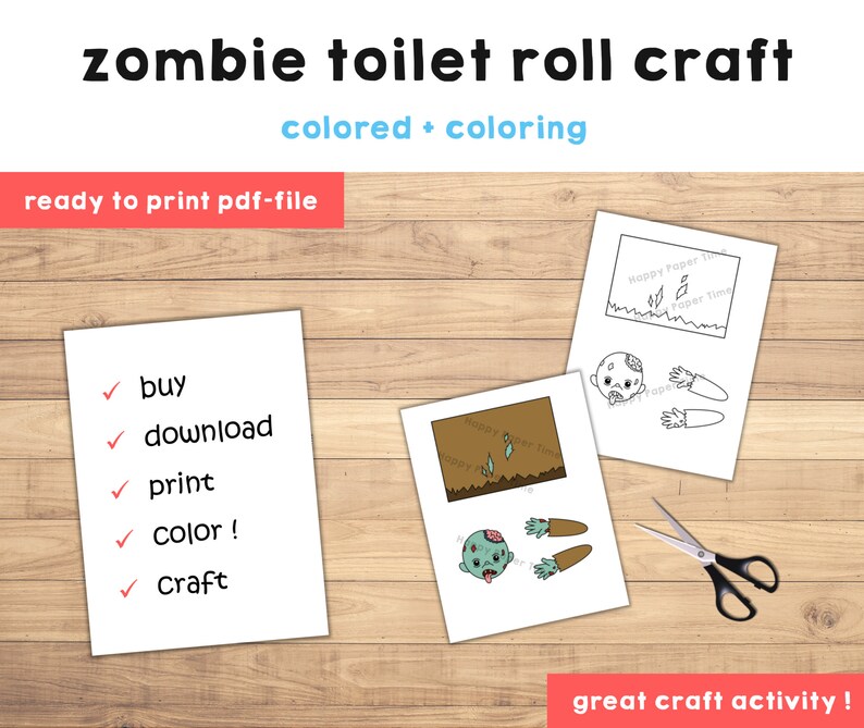 Zombie Toilet Paper Roll Craft Halloween Spooky Party Coloring - Etsy