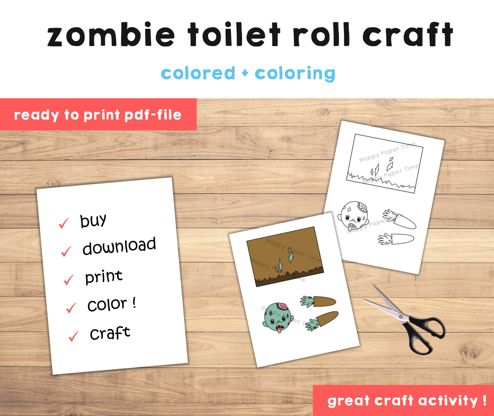 Zombie Toilet Paper Roll Craft Halloween Spooky Party Coloring - Etsy