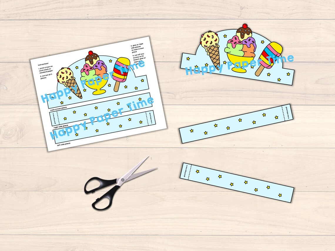Ice Cream Paper Crowns Summer Spring Printable Kids Craft - Etsy
