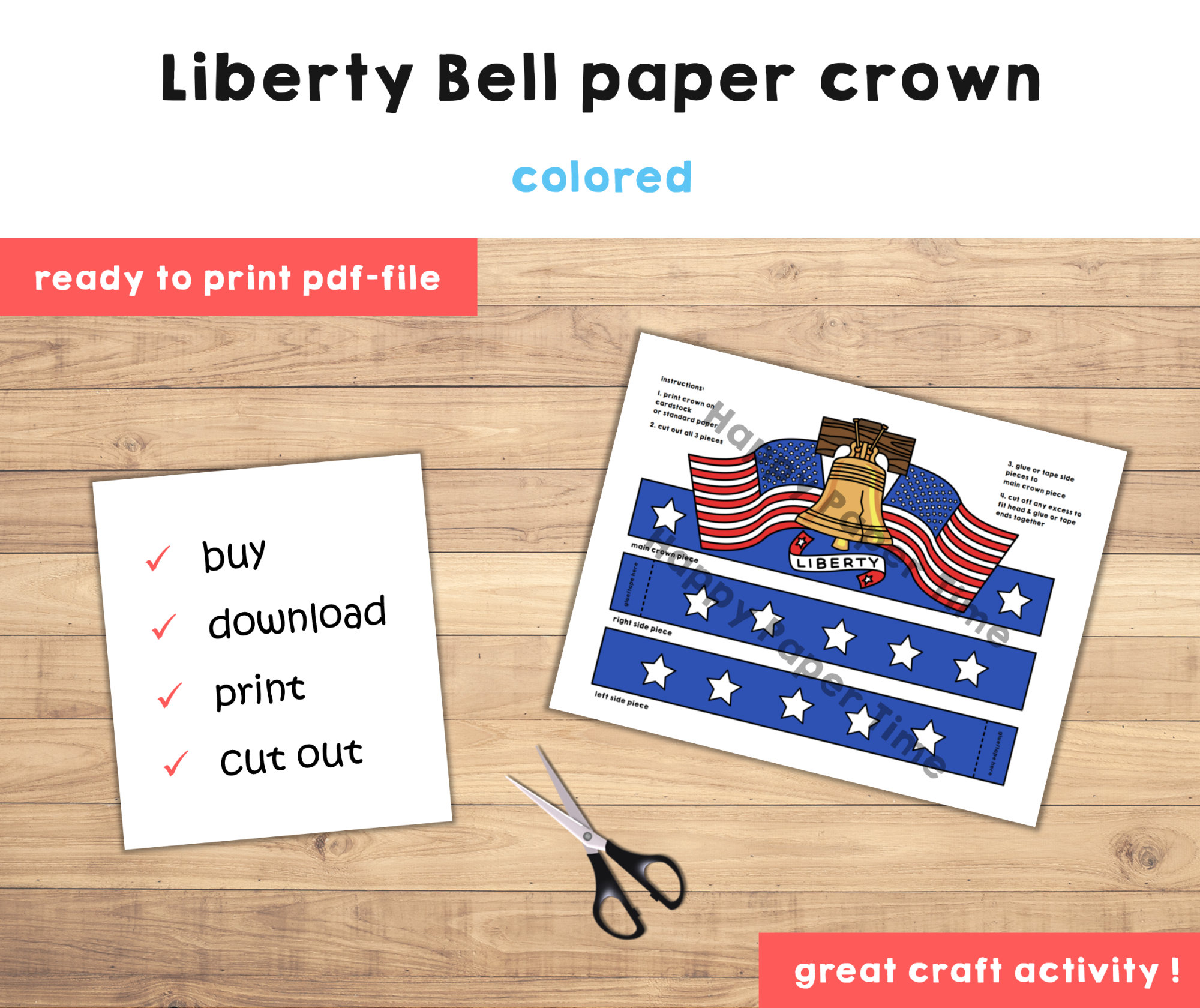 Liberty Bell Paper Crown 4th of July America Patriotic Headband ...