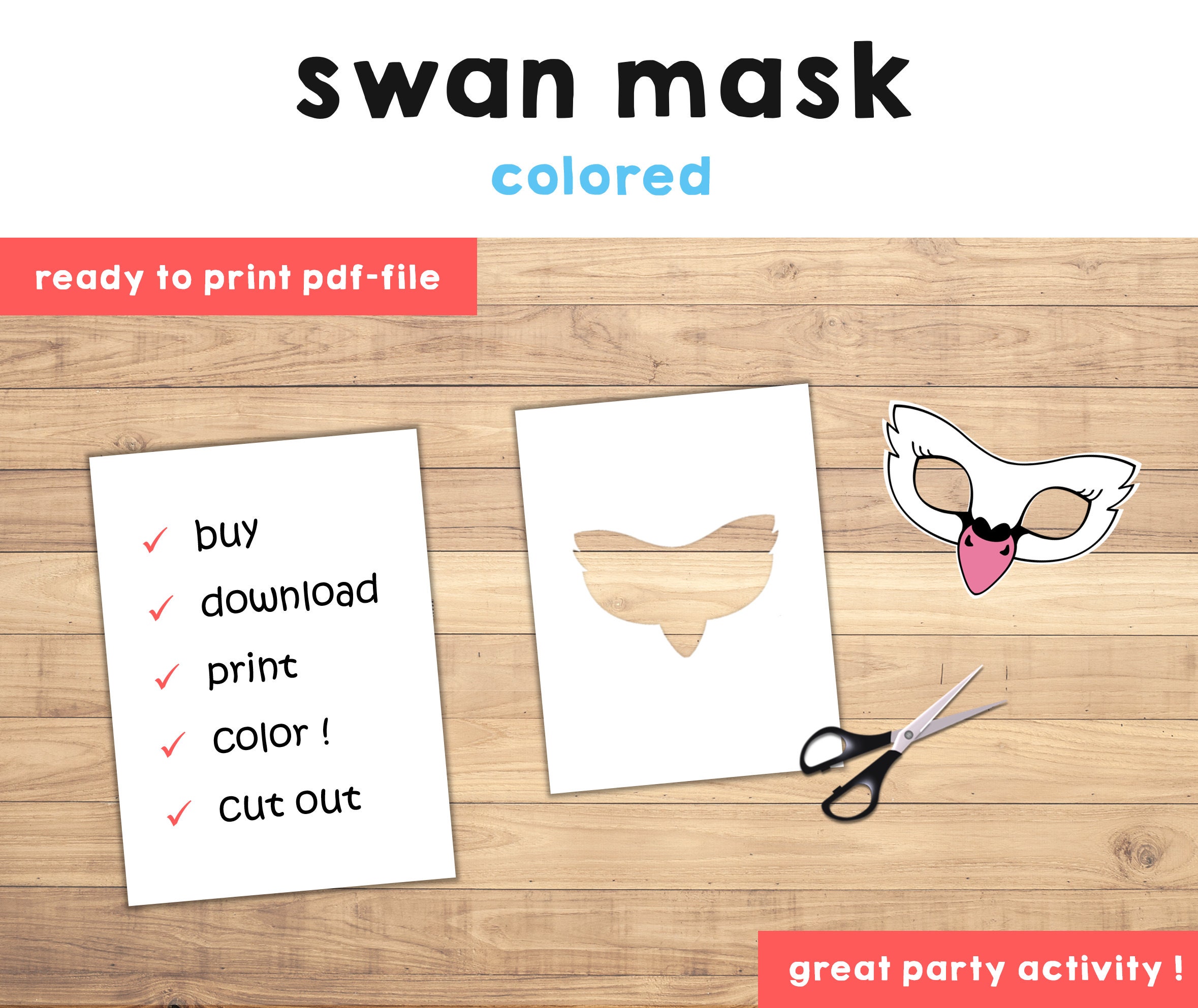Swan Mask Party Printable Costume Fairytale Kids Party Mask - Etsy