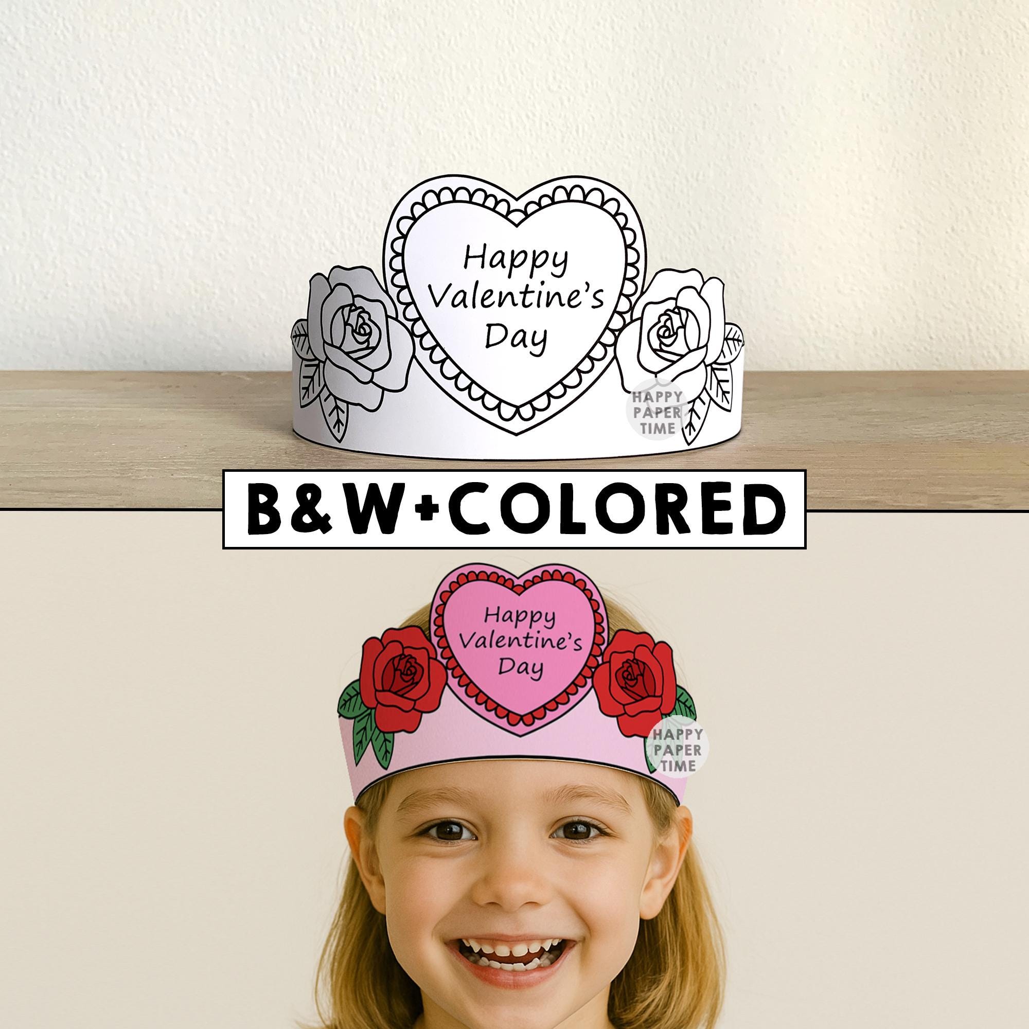 Valentine's Day Paper Crown Party Activity Printable Kids Easy Craft ...