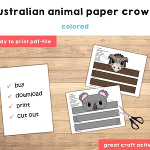 Australian Animal Paper Crowns Safari Koala Kangaroo Crocodile Emu ...