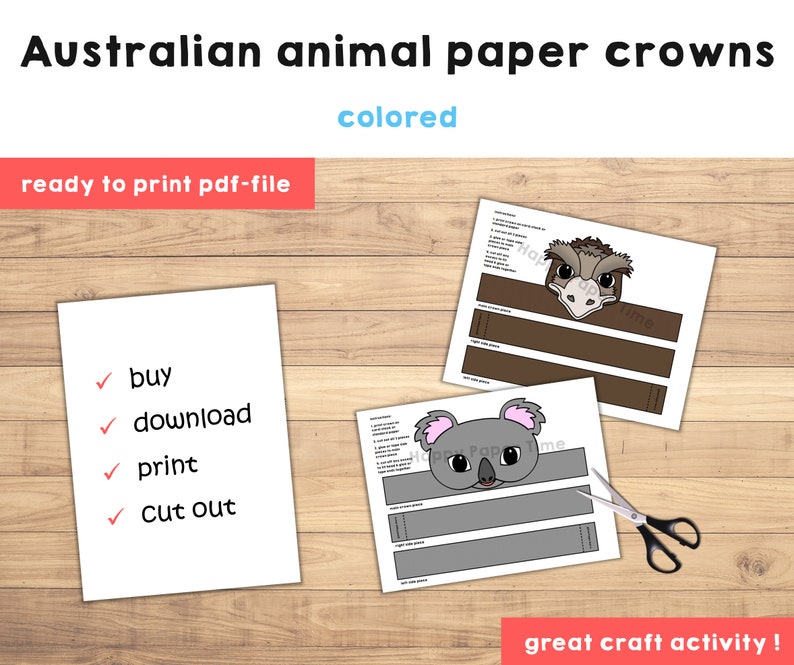Australian Animal Paper Crowns Safari Koala Kangaroo Crocodile - Etsy