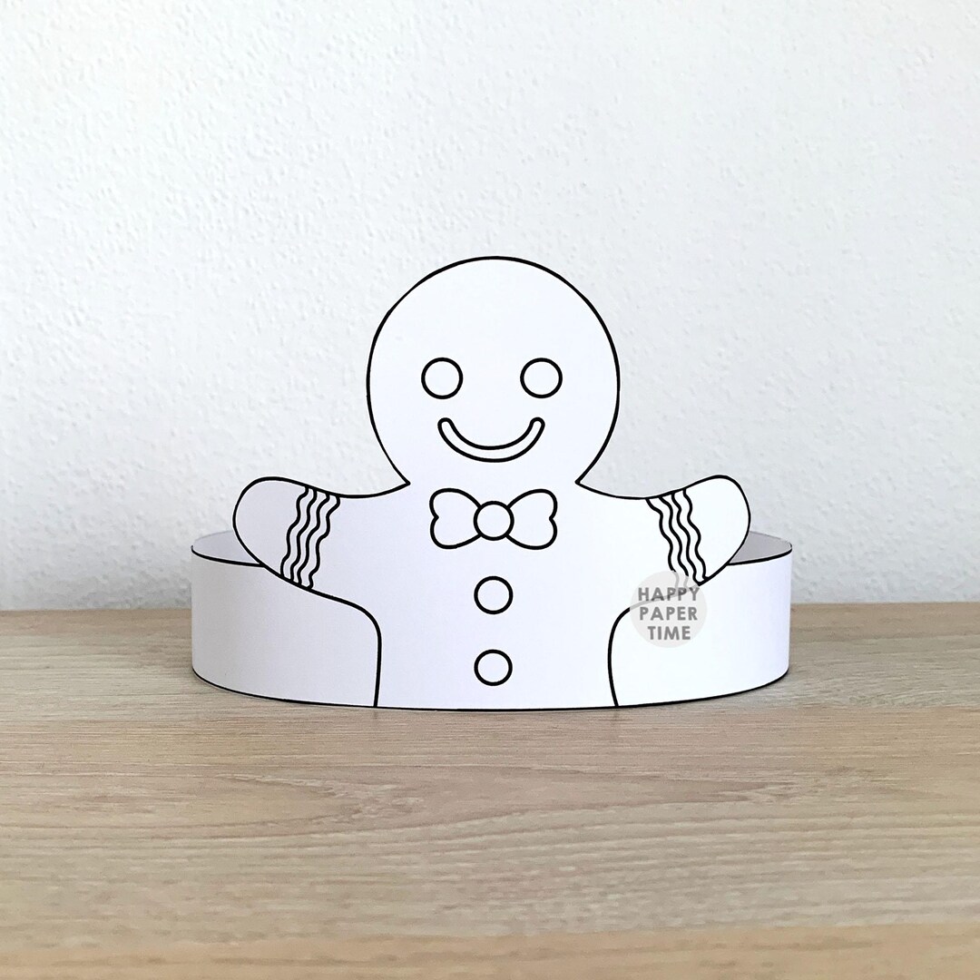 Gingerbread Man Paper Crown Hat Christmas Winter Holiday Party Coloring ...