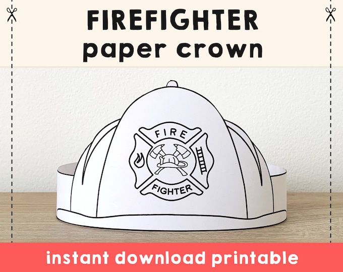 Firefighter Helmet Paper Crown Party Coloring Printable Kids Craft ...