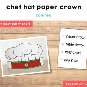 Chef Hat Cook Paper Crown Restaurant Party Printable Kids Craft ...