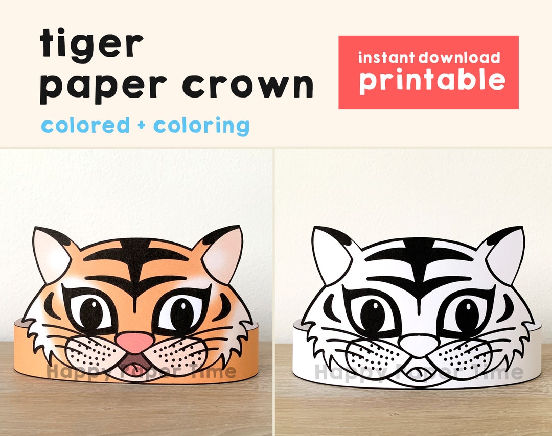 Tiger Paper Crown Party Coloring Printable Kids Craft Tiger - Etsy