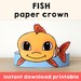 Fish Paper Crown Party Printable Party Hat Kids (Download Now) - Etsy