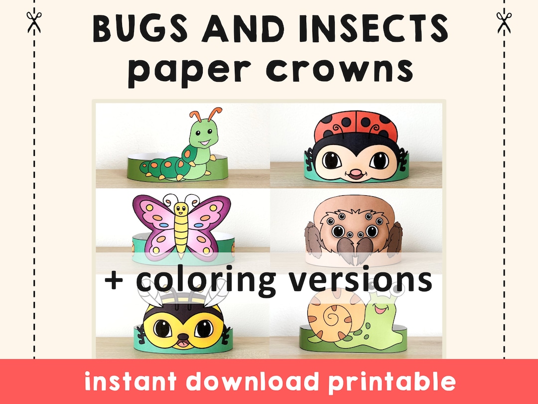 Bugs Insects Paper Crowns Butterfly Caterpillar Ladybug Bee Printable ...