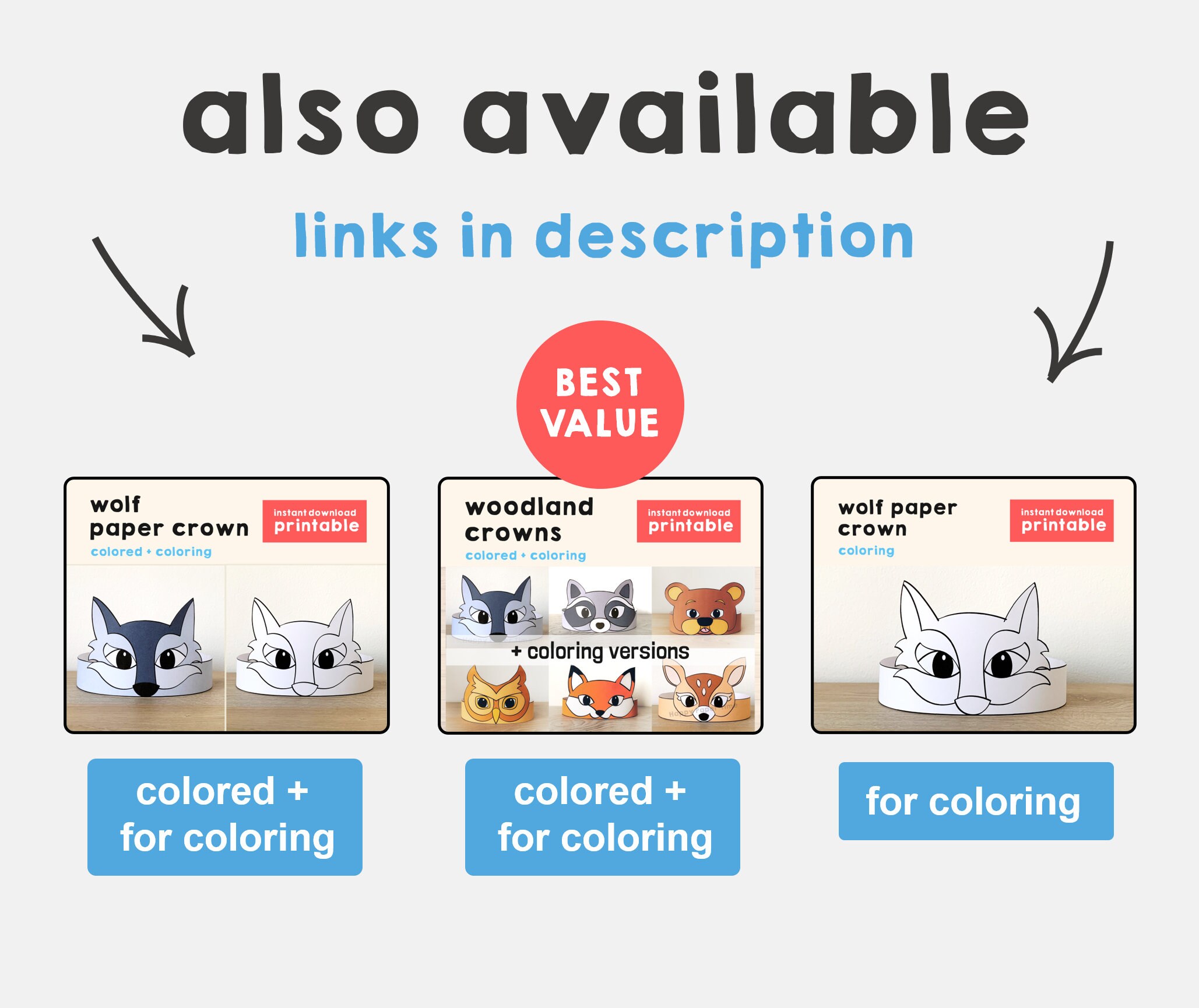 Wolf Paper Crown Party Printable Kids Craft Woodland Birthday - Etsy