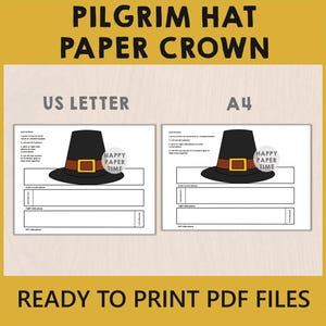 Pilgrim Hat Paper Headband Crown Thanksgiving Settler Party Printable ...