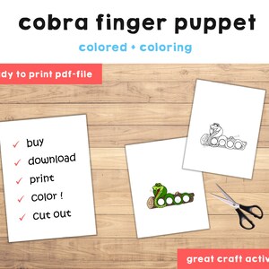 Cobra Snake Paper Craft Printable Asian Animal Reptile Finger Puppet ...