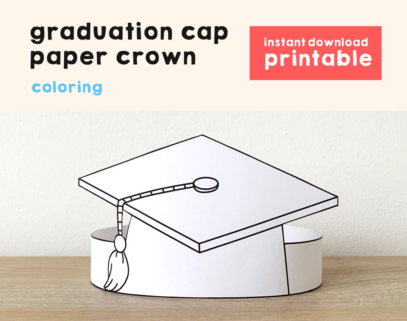 Graduation Cap Paper Crown Party Coloring Printable Kids Craft - Etsy ...