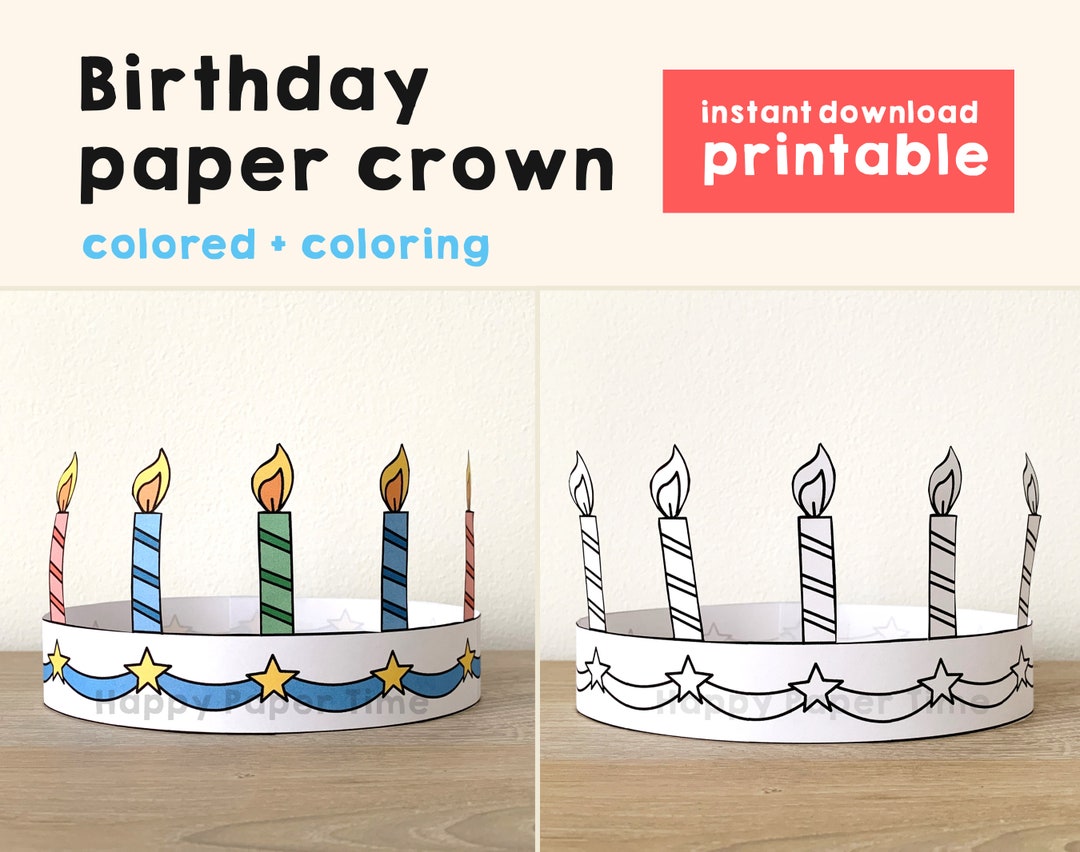 Birthday Paper Crown Party Coloring Printable Kids Craft Cake - Etsy