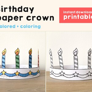 Birthday Paper Crown Party Coloring Printable Kids Craft Cake | Etsy