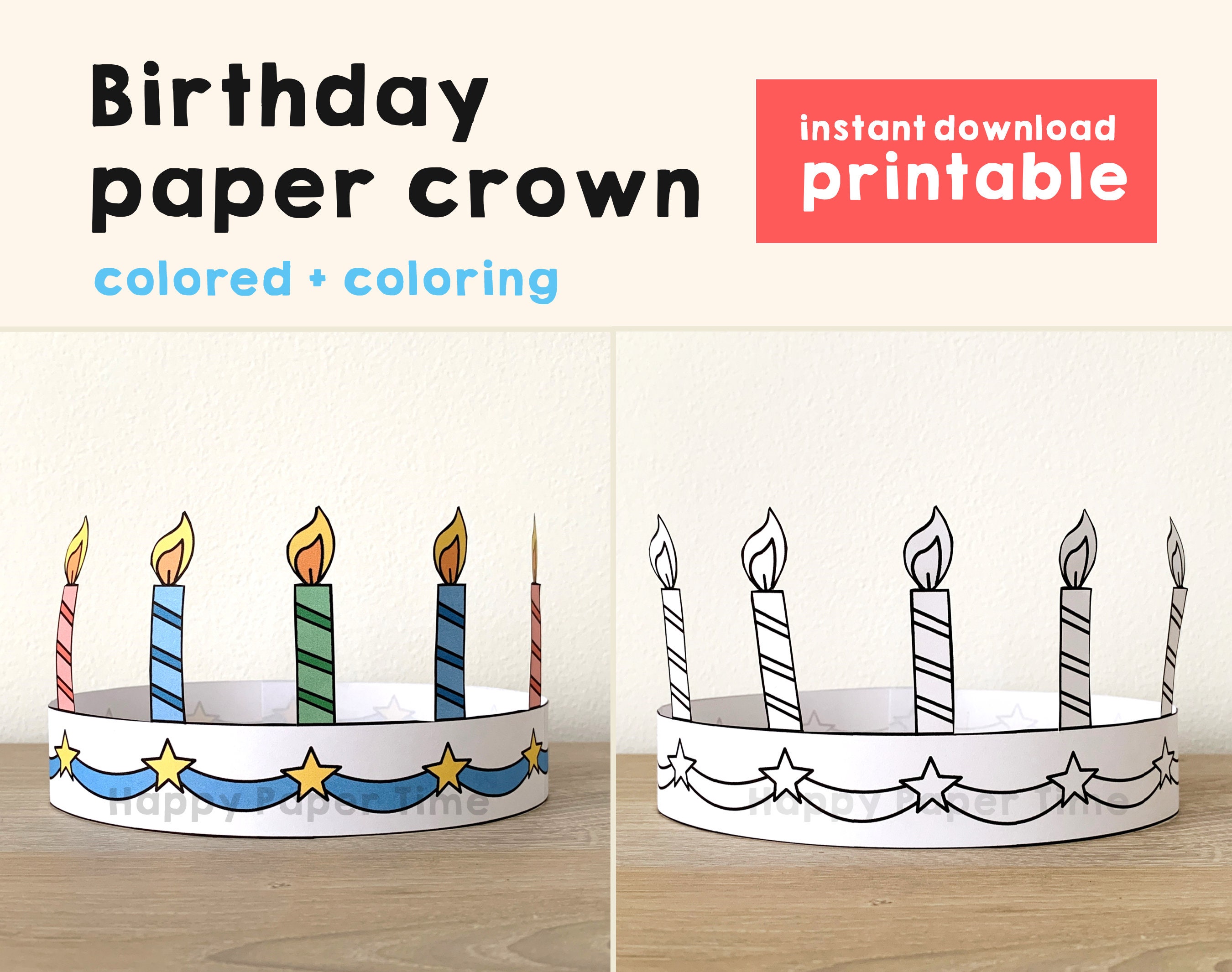 Birthday Paper Crown Party Coloring Printable Kids Craft Cake - Etsy