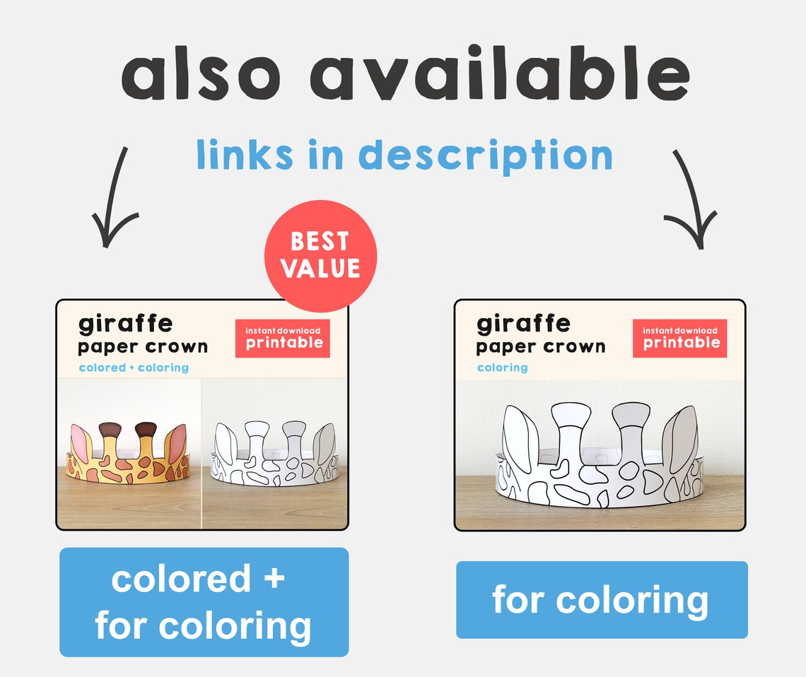 Giraffe Ears Paper Crown Party Coloring Printable Kids Craft | Etsy