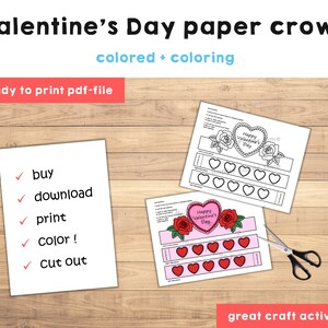 Valentine's Day Paper Crown Party Activity Printable Kids Easy Craft ...