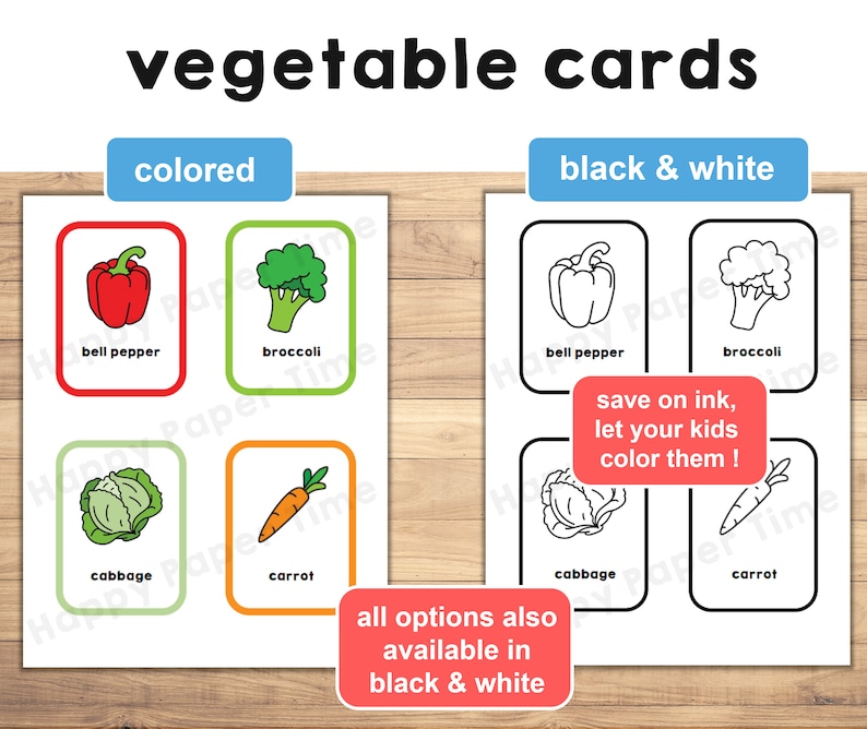 Vegetables Flash Cards Printable Montessori Materials Preschool ...