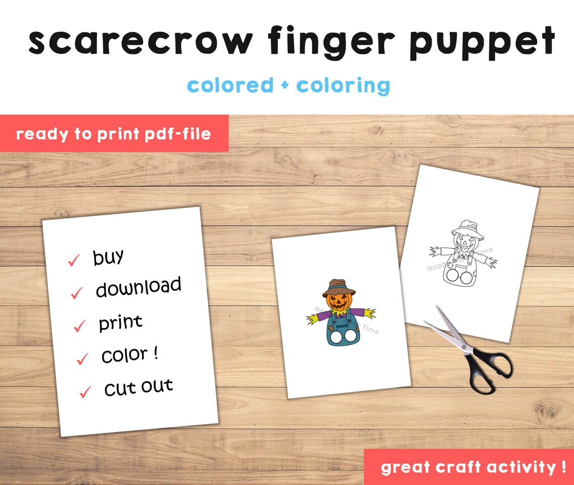Scarecrow Paper Craft Printable Halloween Spooky Day Finger | Etsy