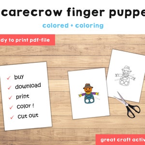 Scarecrow Paper Craft Printable Halloween Spooky Day Finger Puppet Kids ...