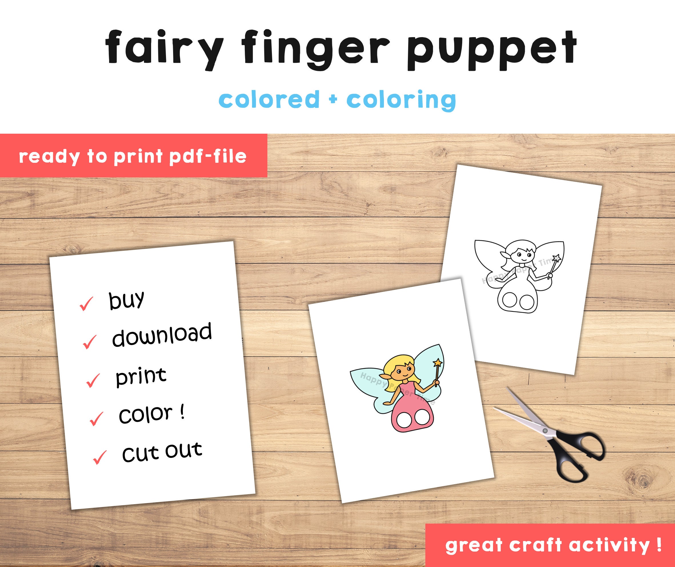 Fairy paper craft printable Finger Puppet template Kids Craft | Etsy