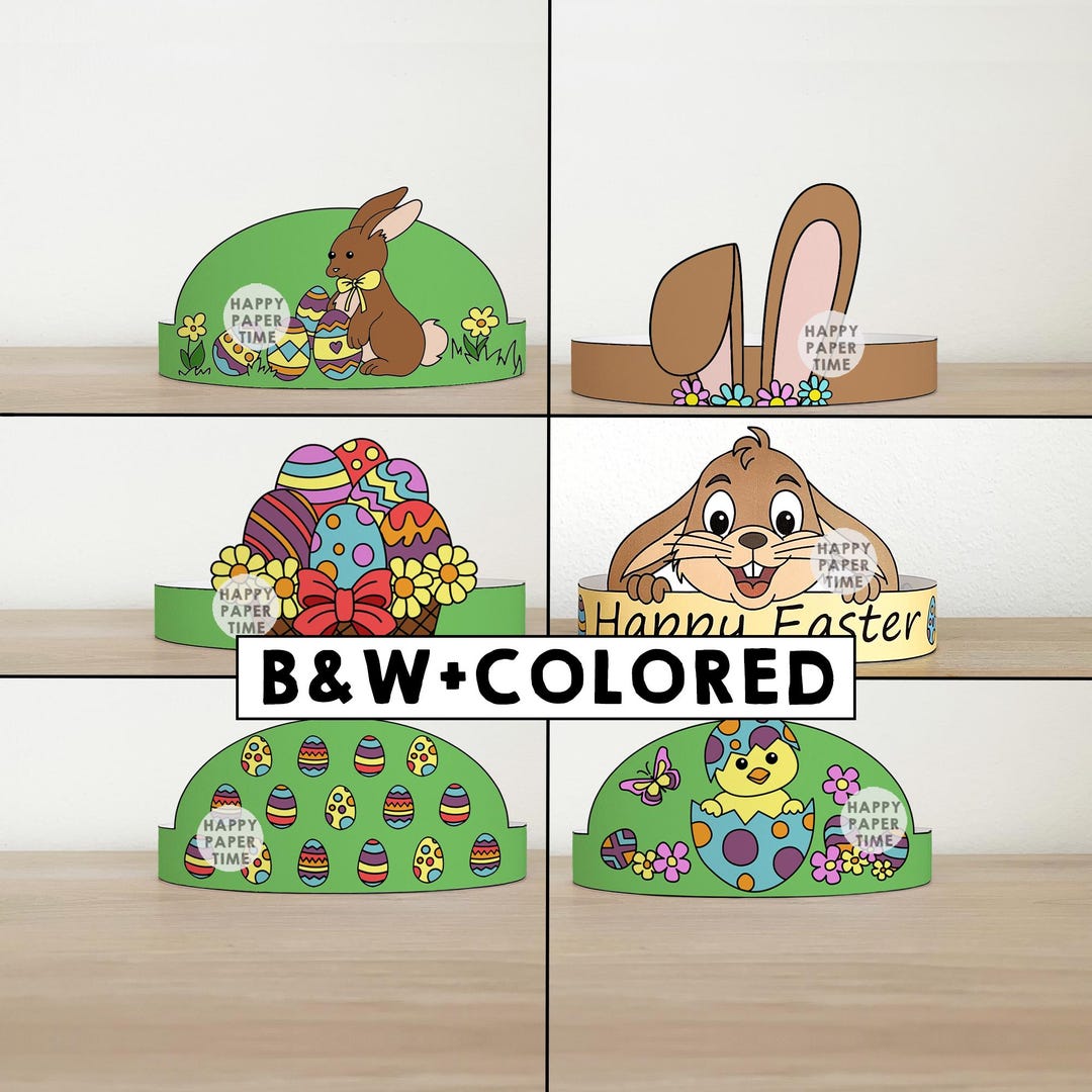 Easter Paper Crown Coloring Headband Easter Spring Cut Out Party ...
