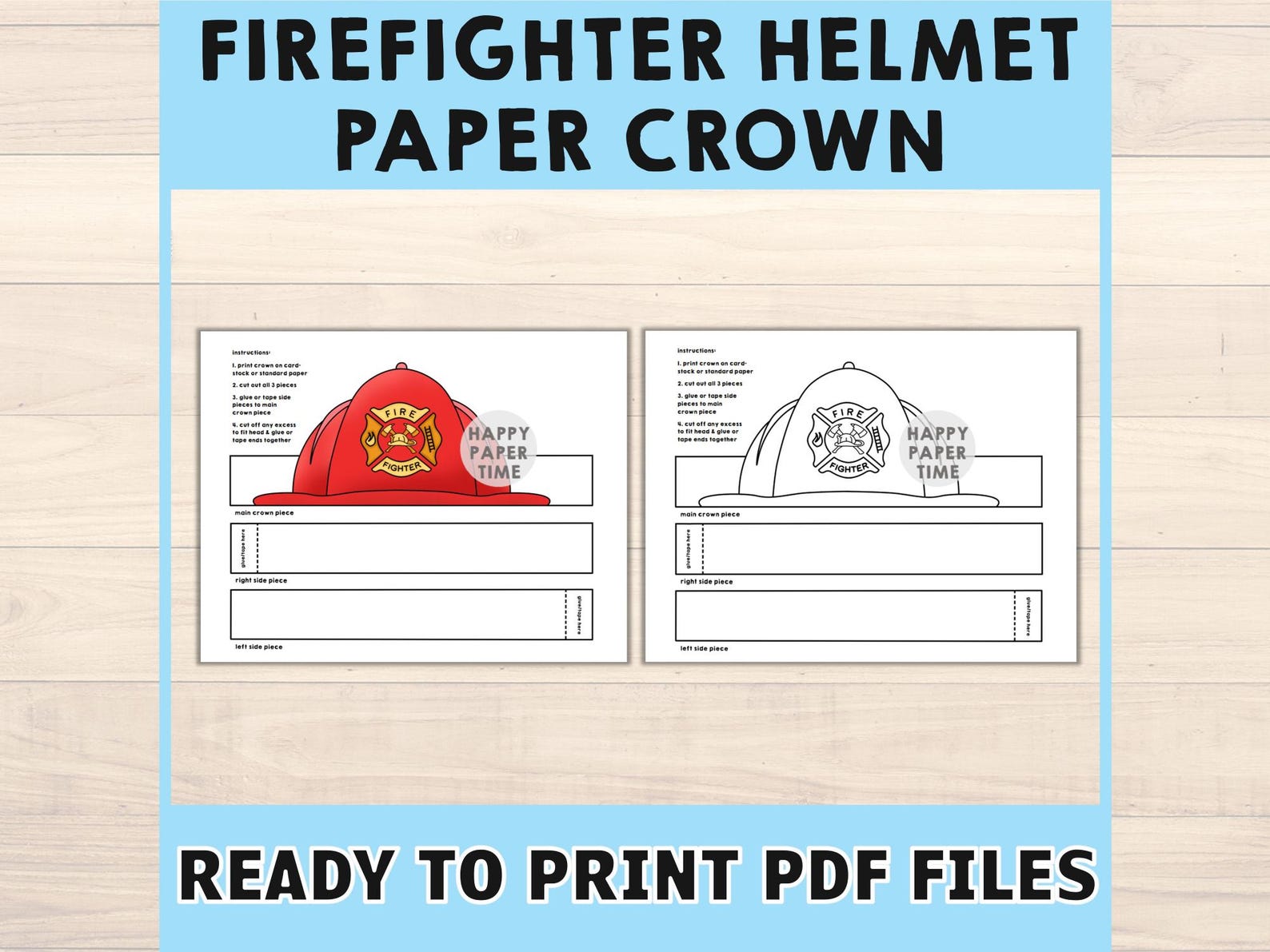 Firefighter Helmet Paper Crown Party Coloring Printable Kids Craft ...