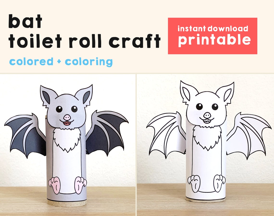 Bat Toilet Paper Roll Craft Halloween Spooky Party Coloring - Etsy