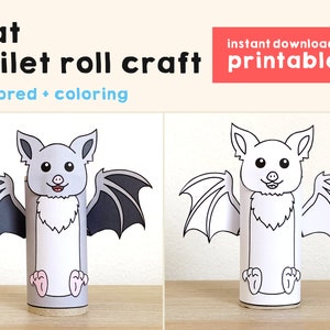 Bat Toilet Paper Roll Craft Halloween Spooky Party Coloring - Etsy