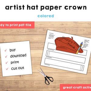 Artist Hat Painter Paper Crown French Party Headband Printable Kids ...