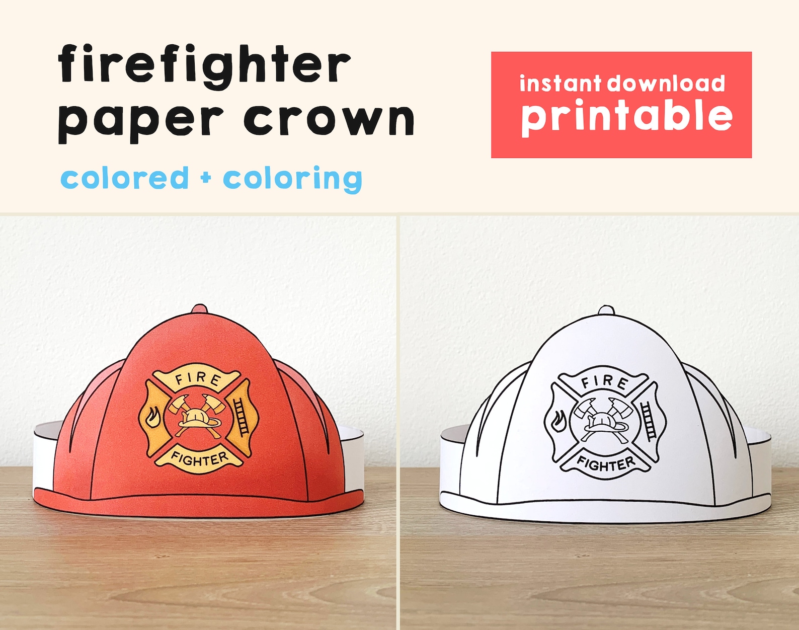 Firefighter Helmet Paper Crown Party Coloring Printable Kids - Etsy