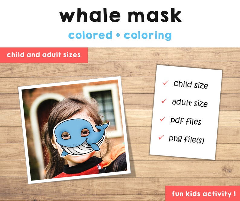 Whale Mask Template Costume Kids Diy Ocean Sea Animal Party - Etsy