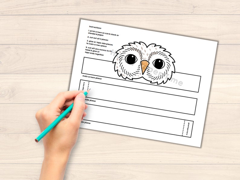 Snowy Owl Paper Crown Party Coloring Paper Hat Printable Kids - Etsy