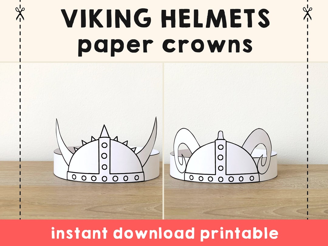 Viking Helmet Paper Crown Coloring Printable Kid Craft Birthday Party ...